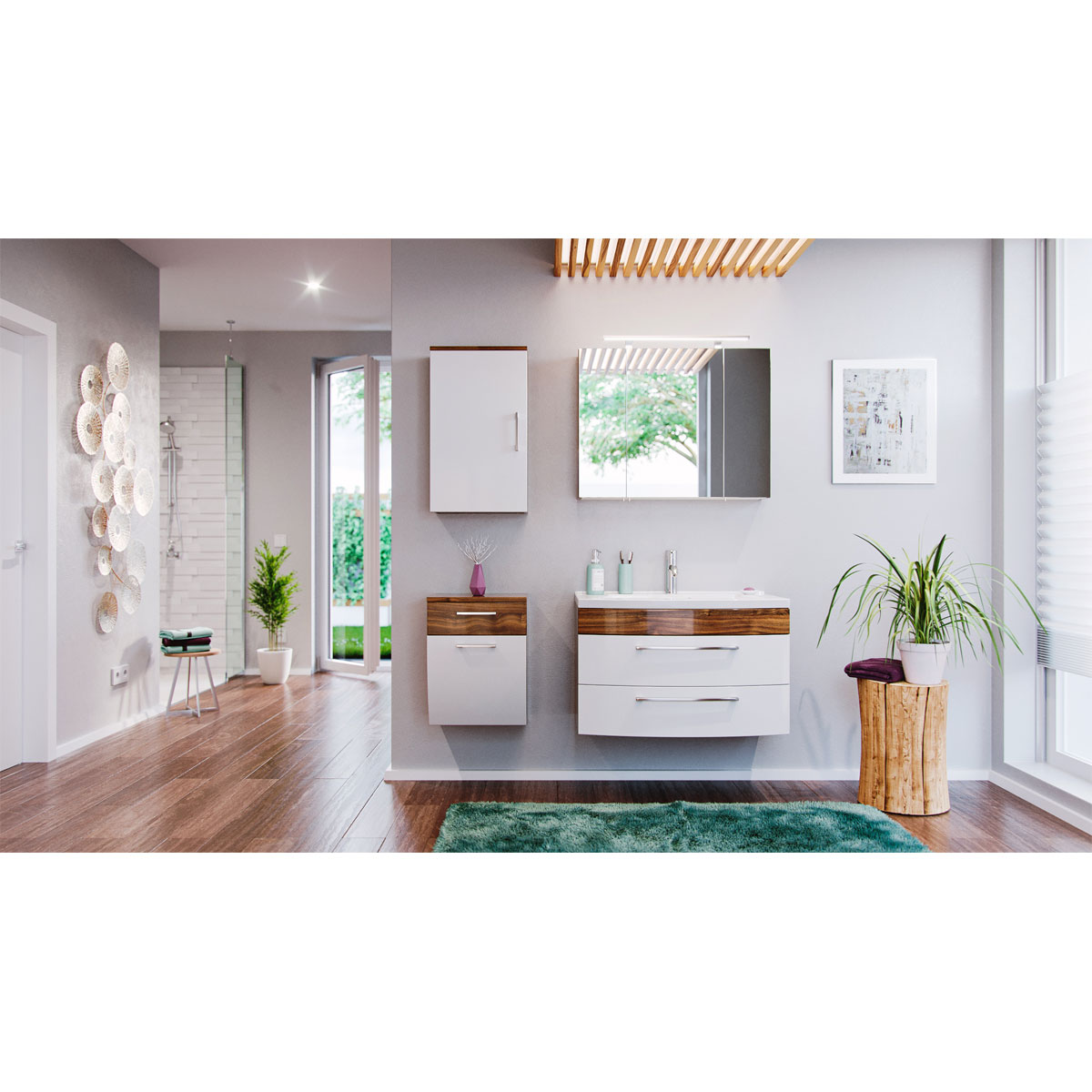 Badmöbel-Set Rima Walnuss-Weiß 5-teilig Wandmontage | braun | weiß | K000053416