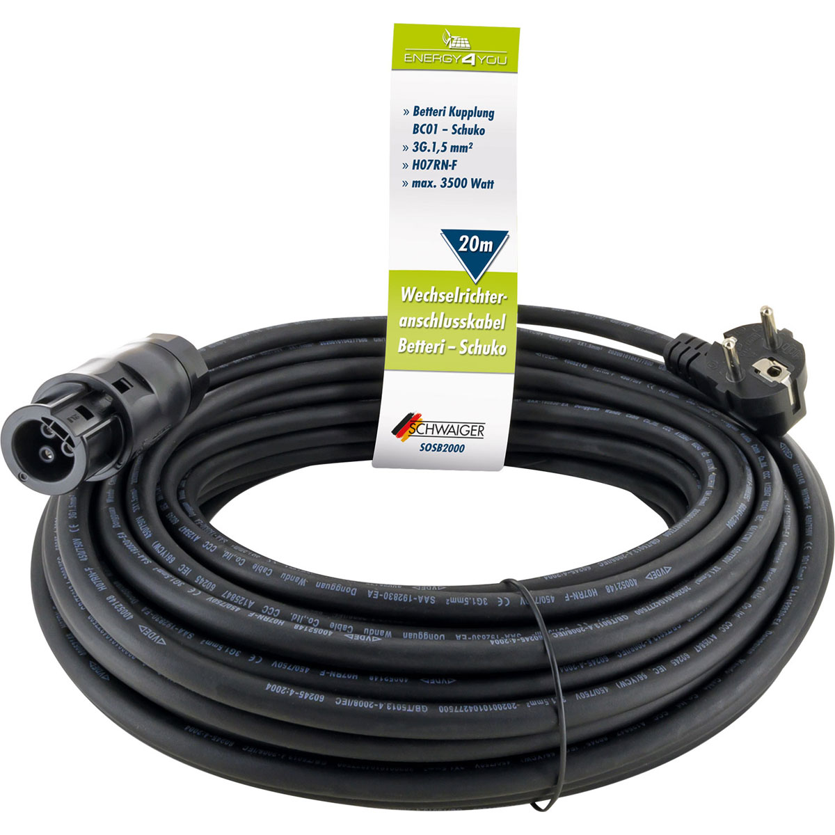 Schwaiger Anschlusskabel Batterie auf Schuko für Wechselrichter 20 m online kaufen
