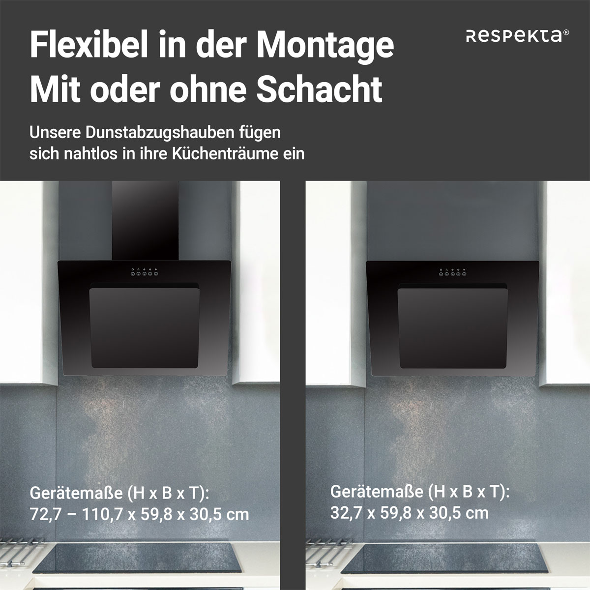 Respekta Haube Schwarz, 60 cm, EEK B3 Leistungsstufen LED-Beleuchtung online kaufen